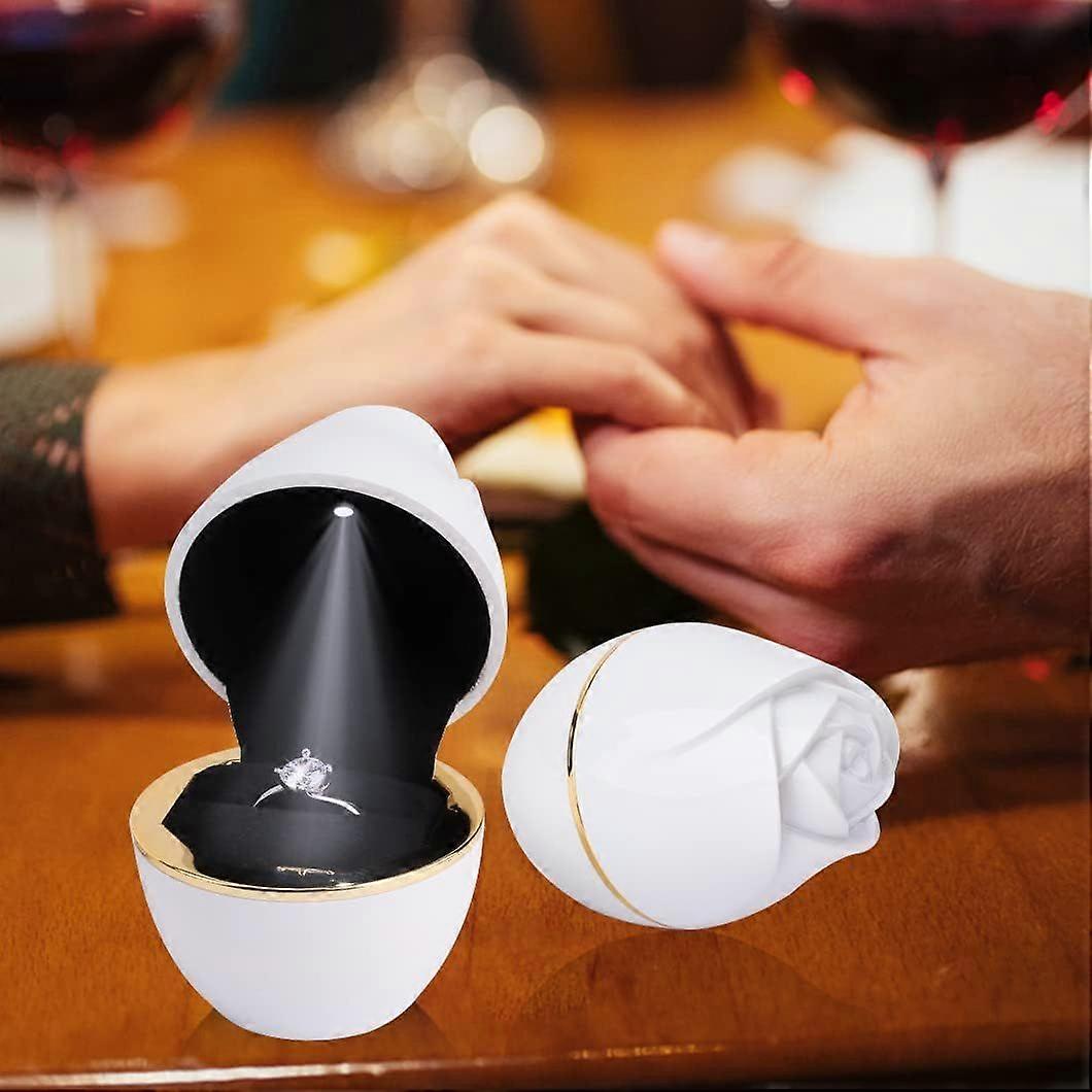 White Ring Box with LED Light Rose Jewelry Ring Case Jewellry Display ...