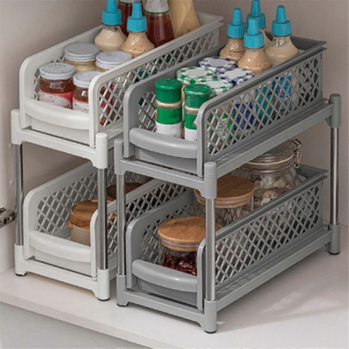 Space-Saving Design 2-Layer Organizer with Pull-Out Drawers, White ...