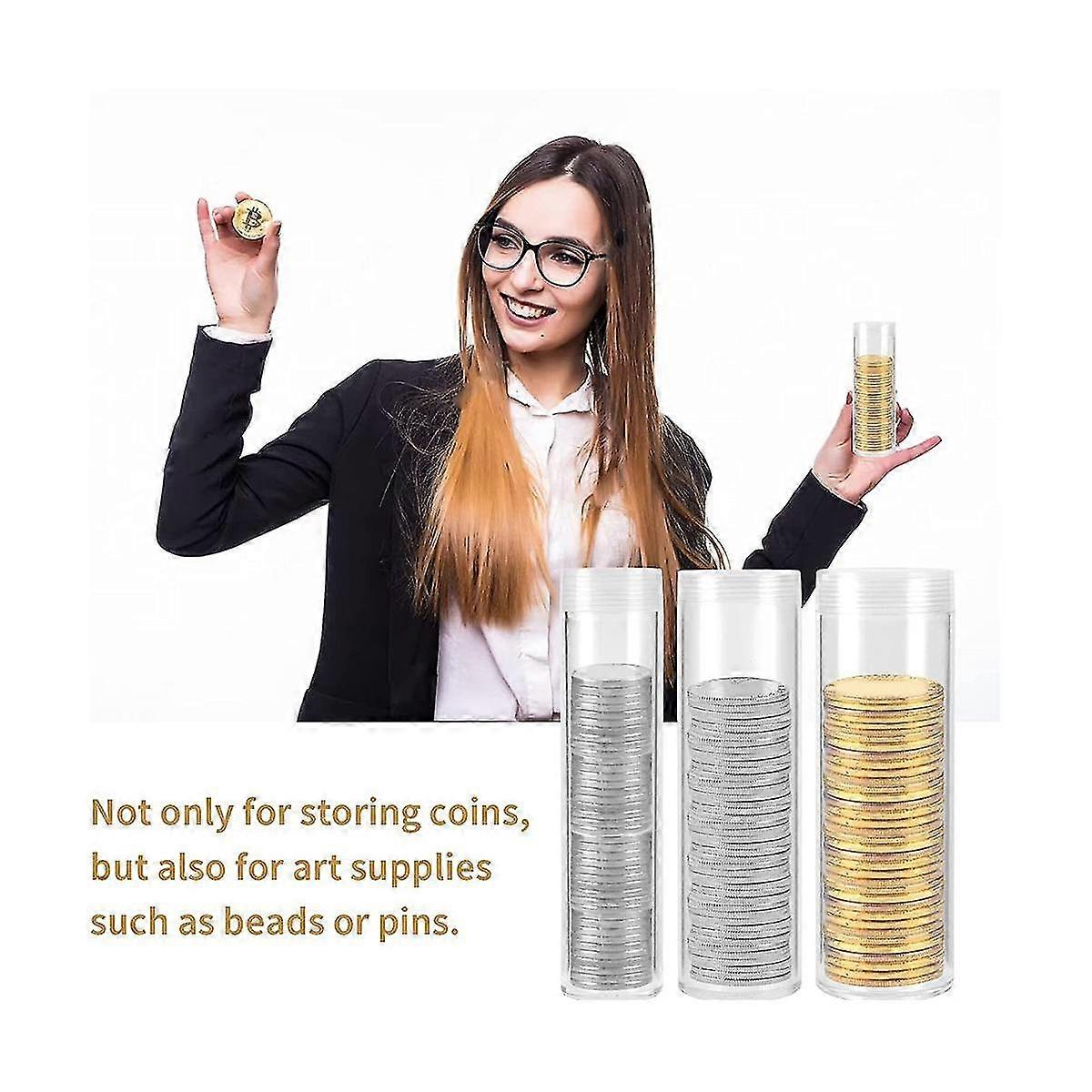 35 Pieces Coin Tubes Assorted Sizes Coin Storage Tubes Clear Plastic ...