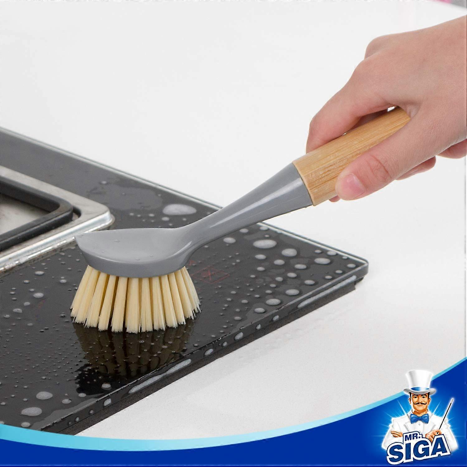Dish Brush with Scraper, with Bamboo Handle, Scrub Brush, Dish Brush ...