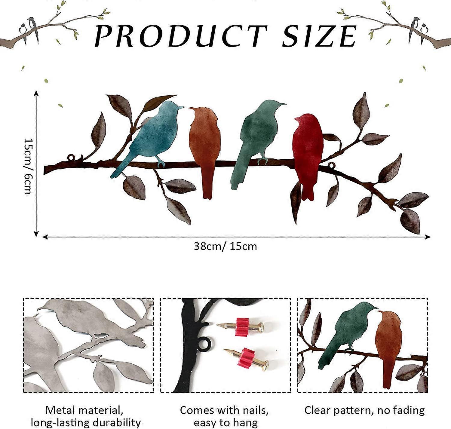 2 Pcs Metal Birds on Branch Wall Sculpture, Vivid Metal Birds Wall ...