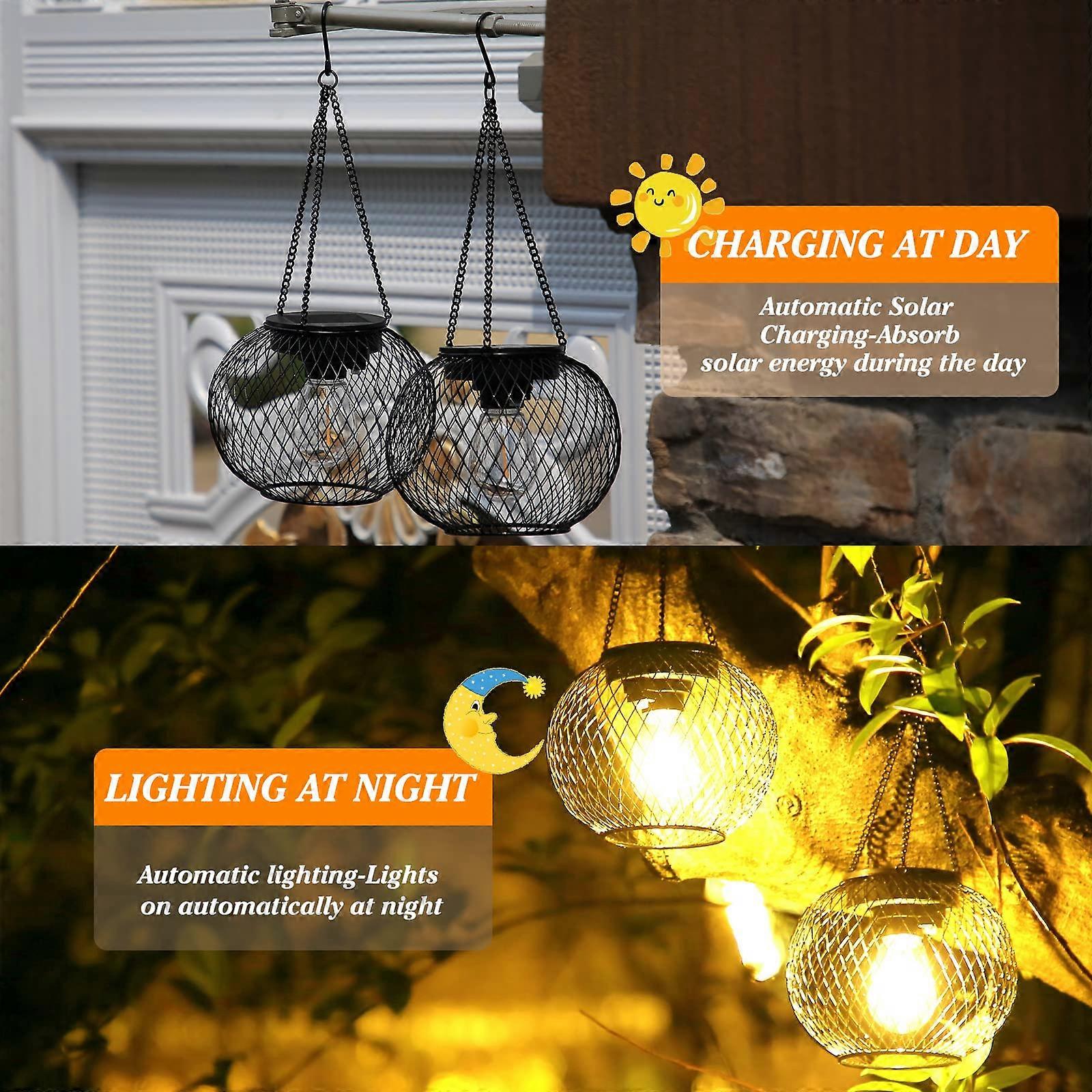 2PCS Outdoor Solar Lanterns, IP65 Waterproof | Metal Solar Lanterns for ...