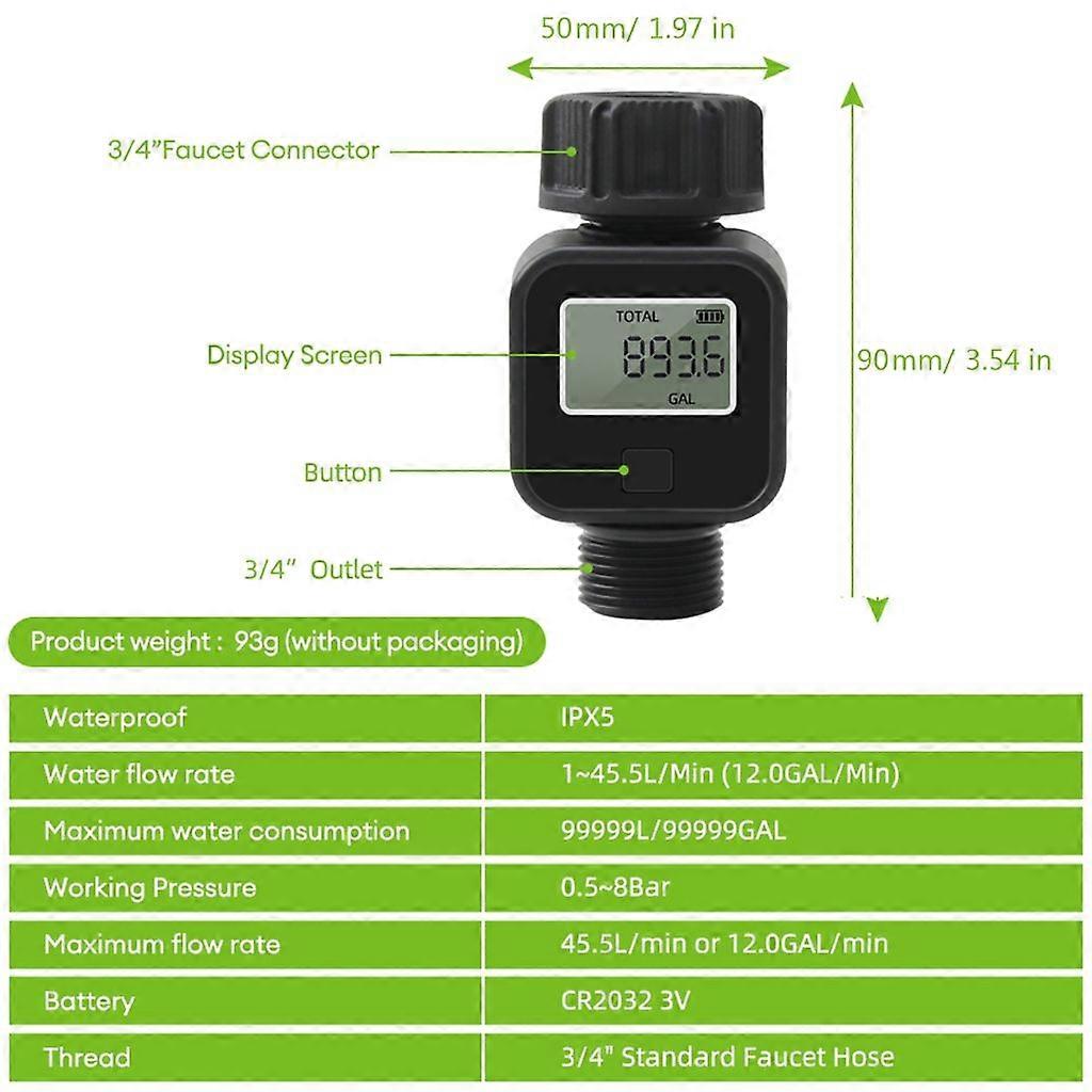 Water Flow Meter with 3/4'' Thread High Accuracy, Hose Water Meter for ...