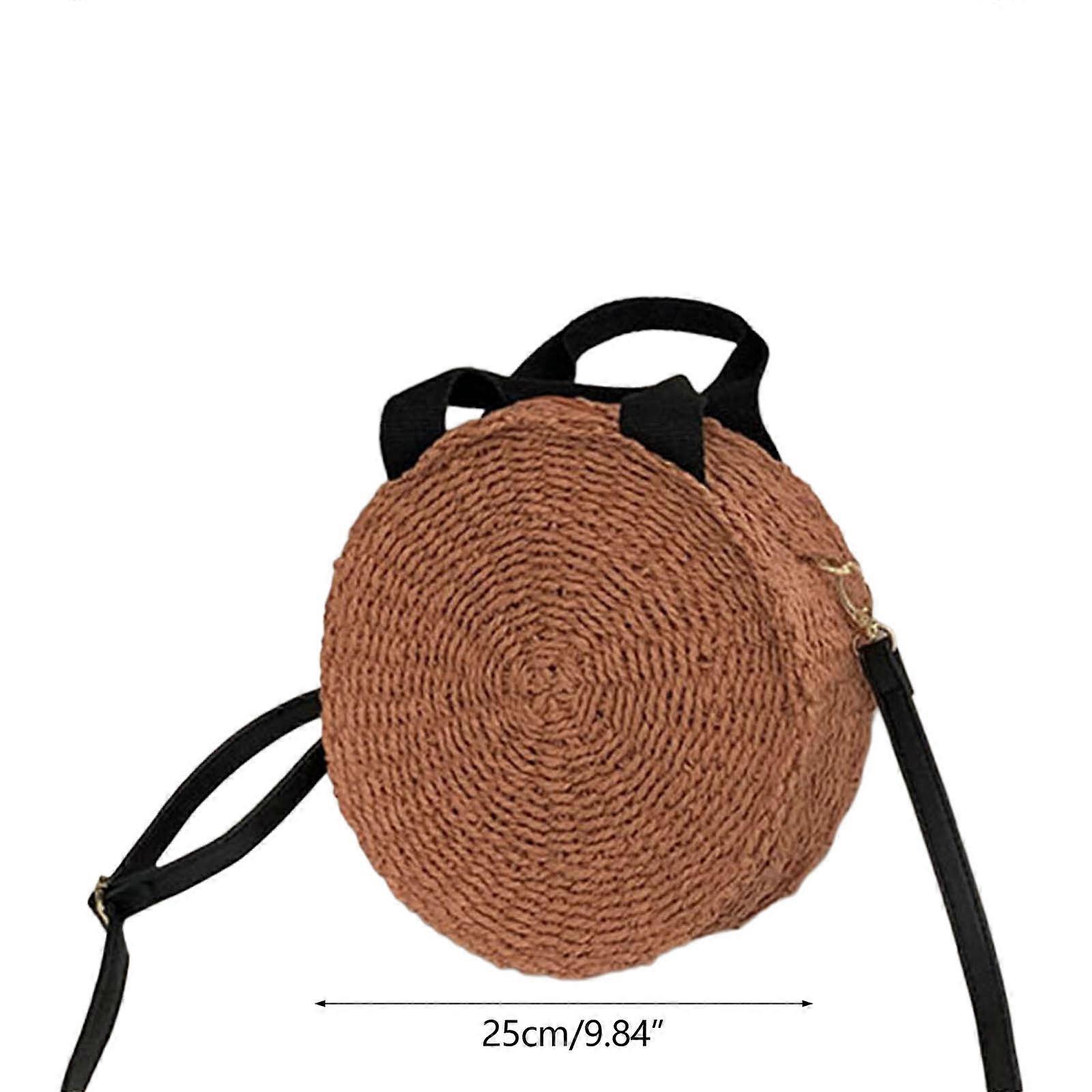 Women Straw Shoulder Bag Small Round Bag Fashion Purse andHandbag ...