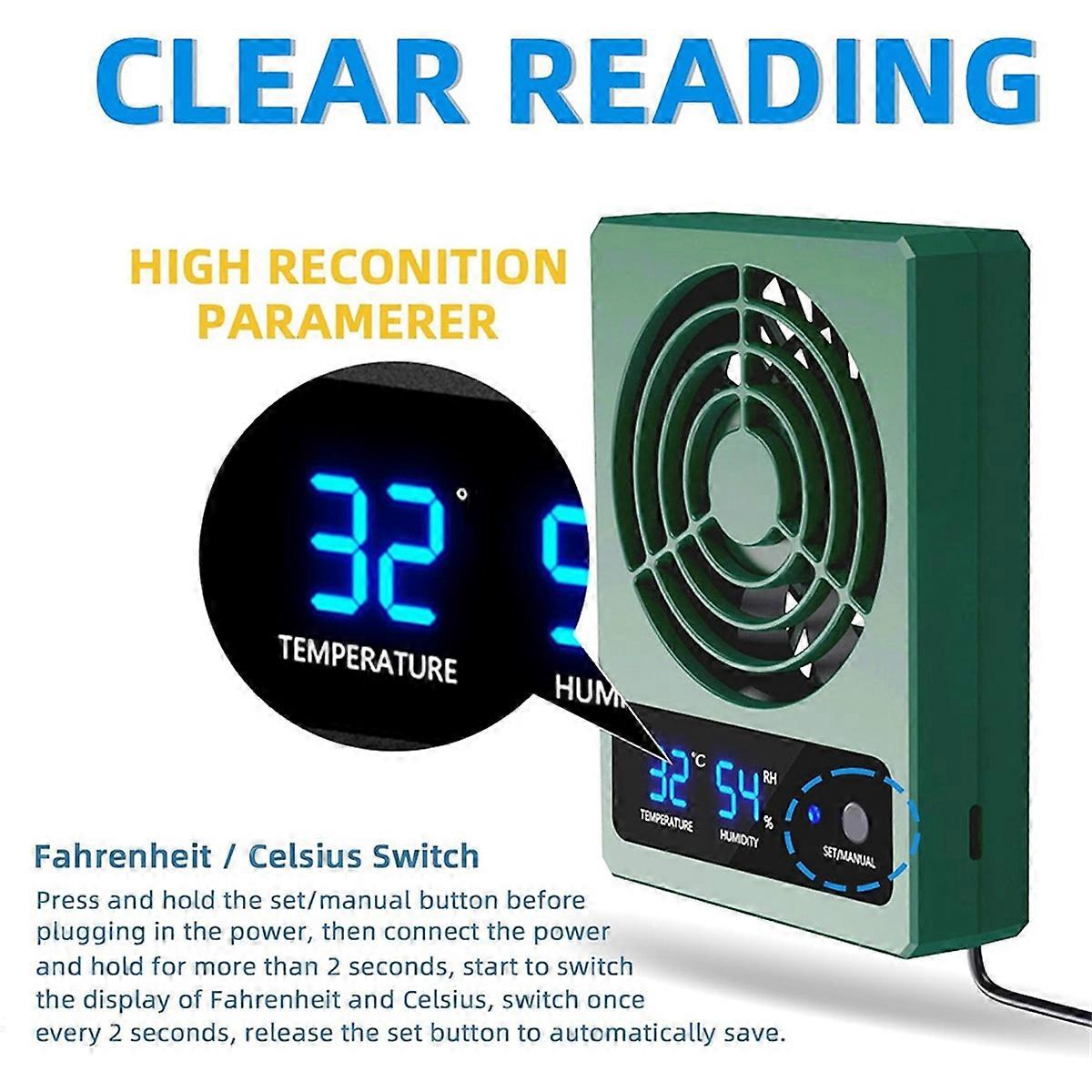 Reptile Ventilation Fan with Humidity Sensor and High-Temp Alarm, Fan ...