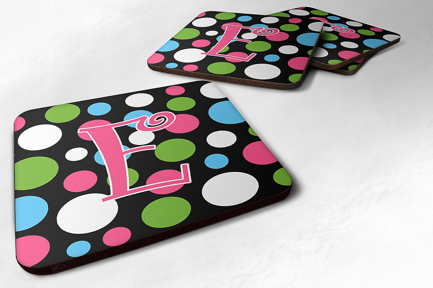 Letter E Initial Monogram - Polkadots and Pink Foam Coaster Set of 4 ...