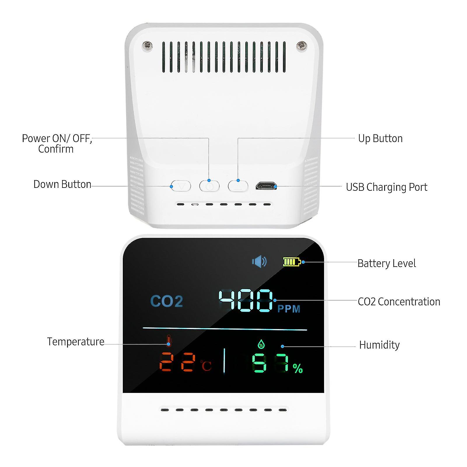 Air Quality Monitor Co2 Alarm Detector With Lcd Indoor Temperature ...