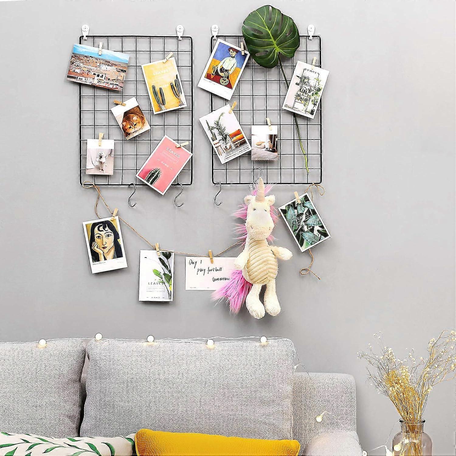 Photo wall made of wire mesh wall decor wall grille DIY with S-hooks ...