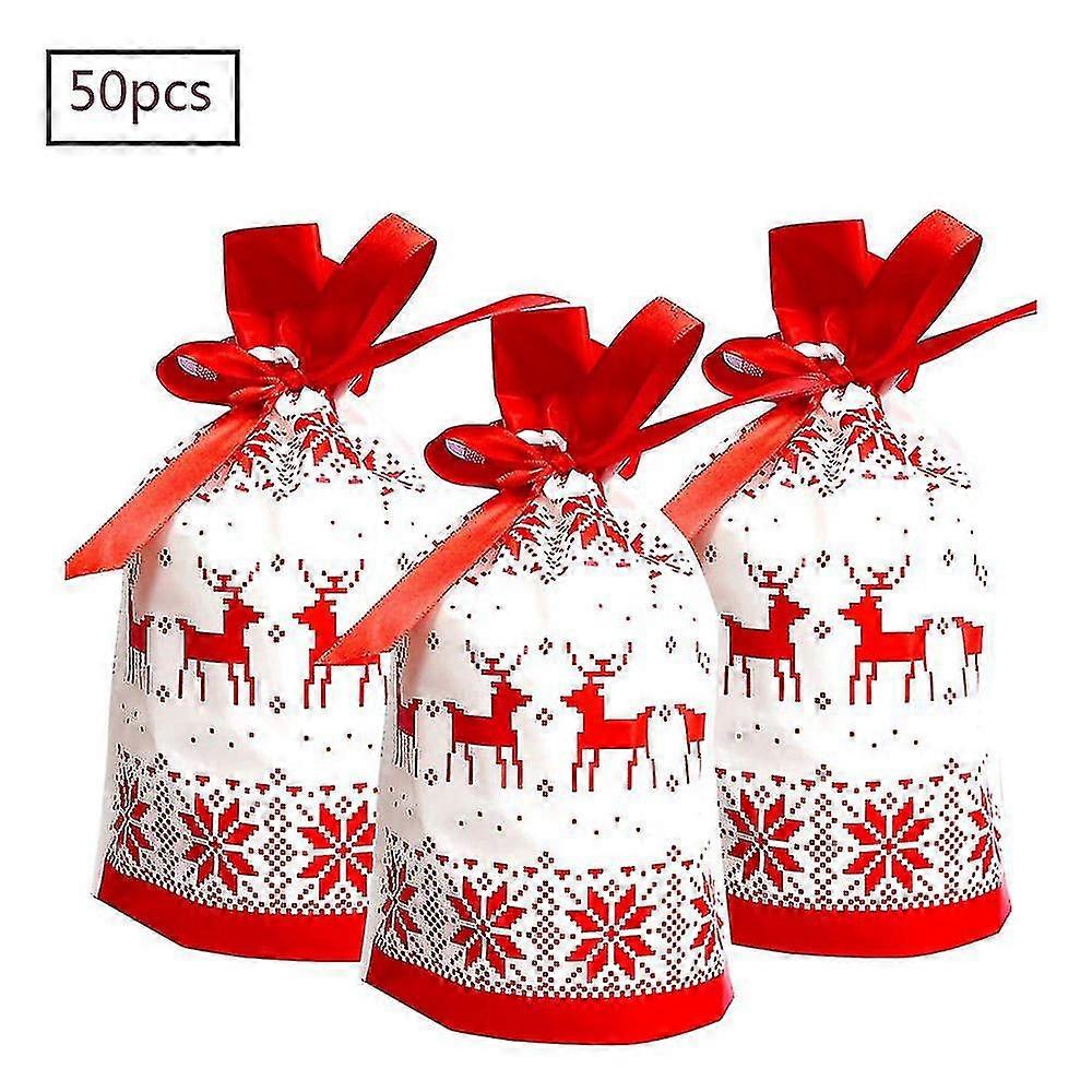 Christmas Drawstring Gift Bag, 50 Pieces Per Pack, Festive Red Reindeer ...
