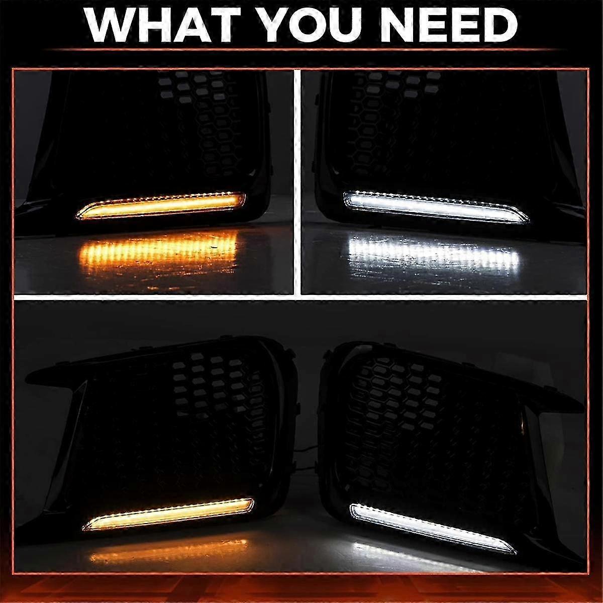 LED Fog Lights Bezel White DRL & Amber Turn Signal for 2018-2021 ...