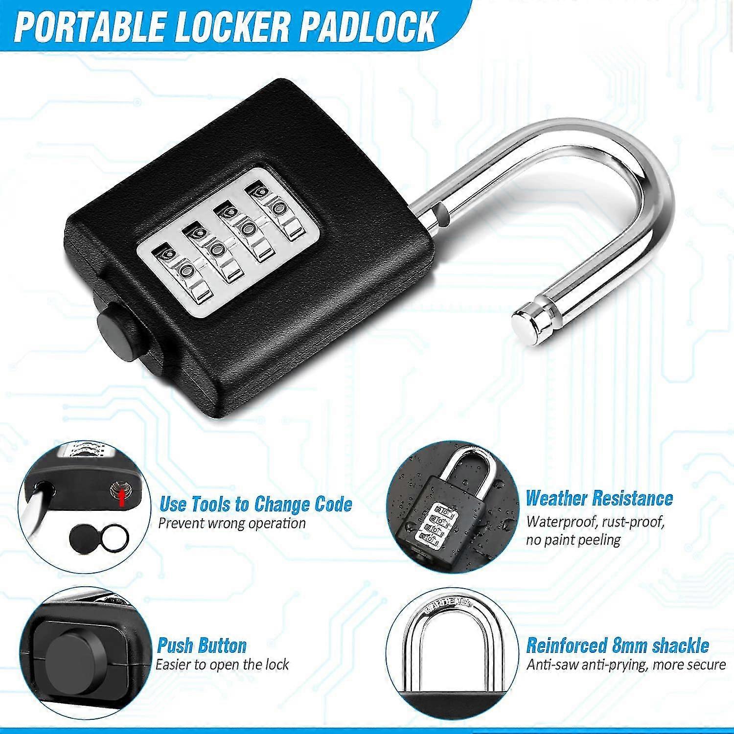 locker Code Padlock 4 Digit Outdoor Resettable Small Combination ...