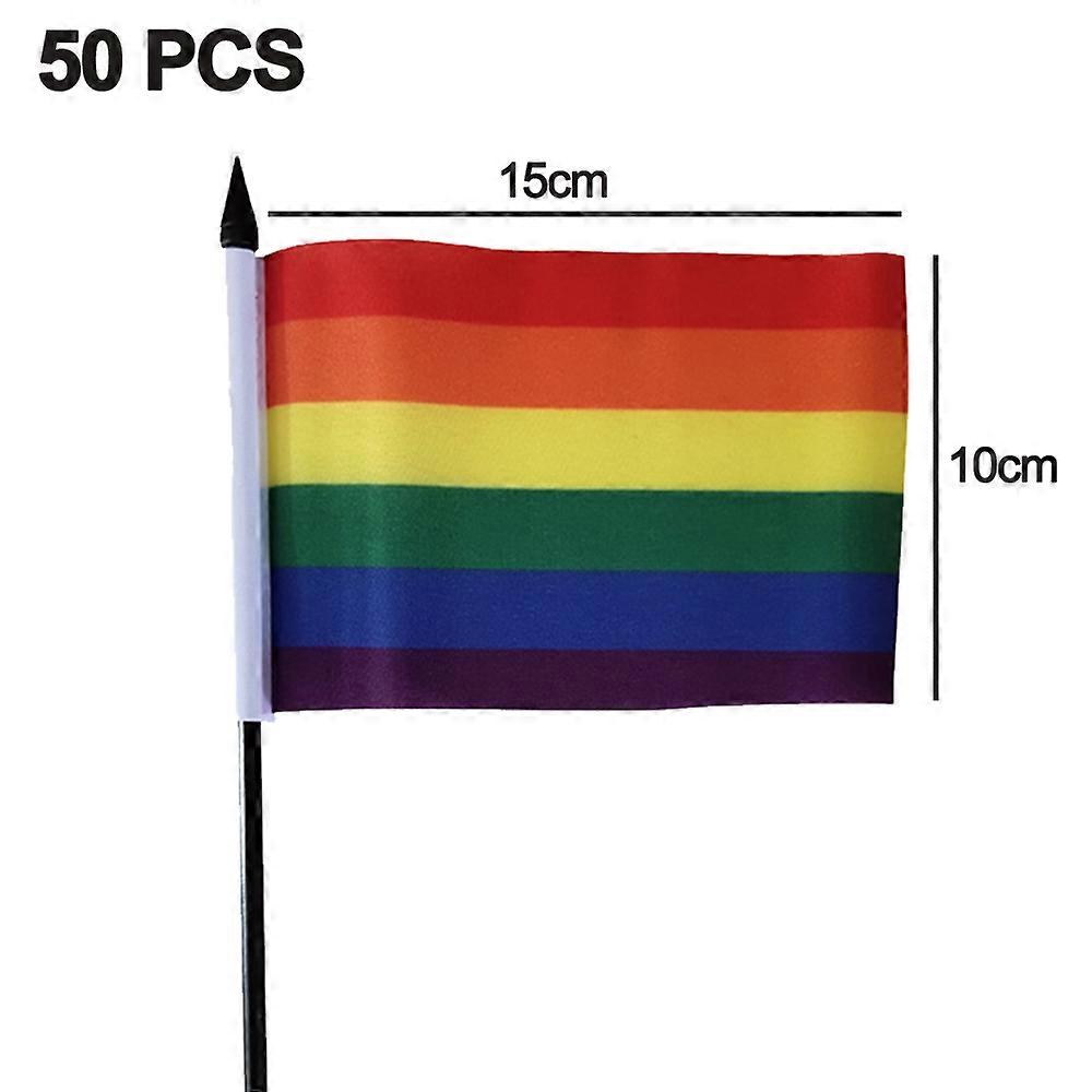 50 Pack Rainbow Pride flag Small Mini Flag Hand Held Flag Stick Flag ...