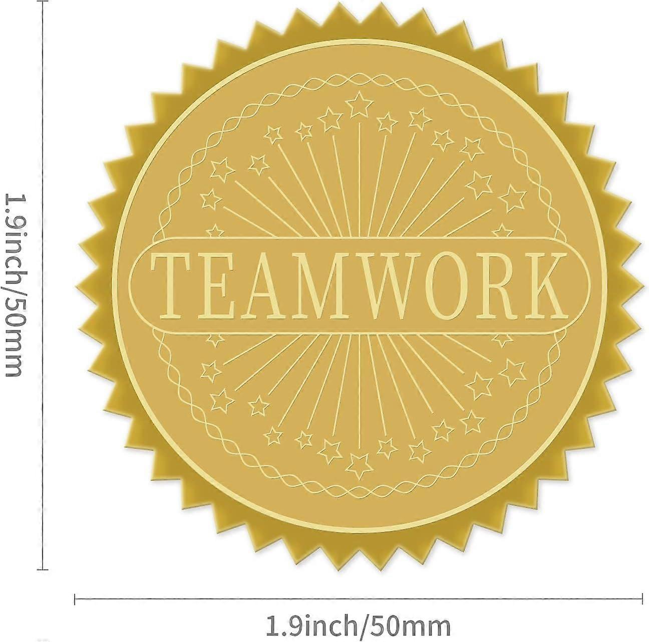 Gold Foil Certificate Seals Teamwork 2" Round Self Adhesive Embossed ...
