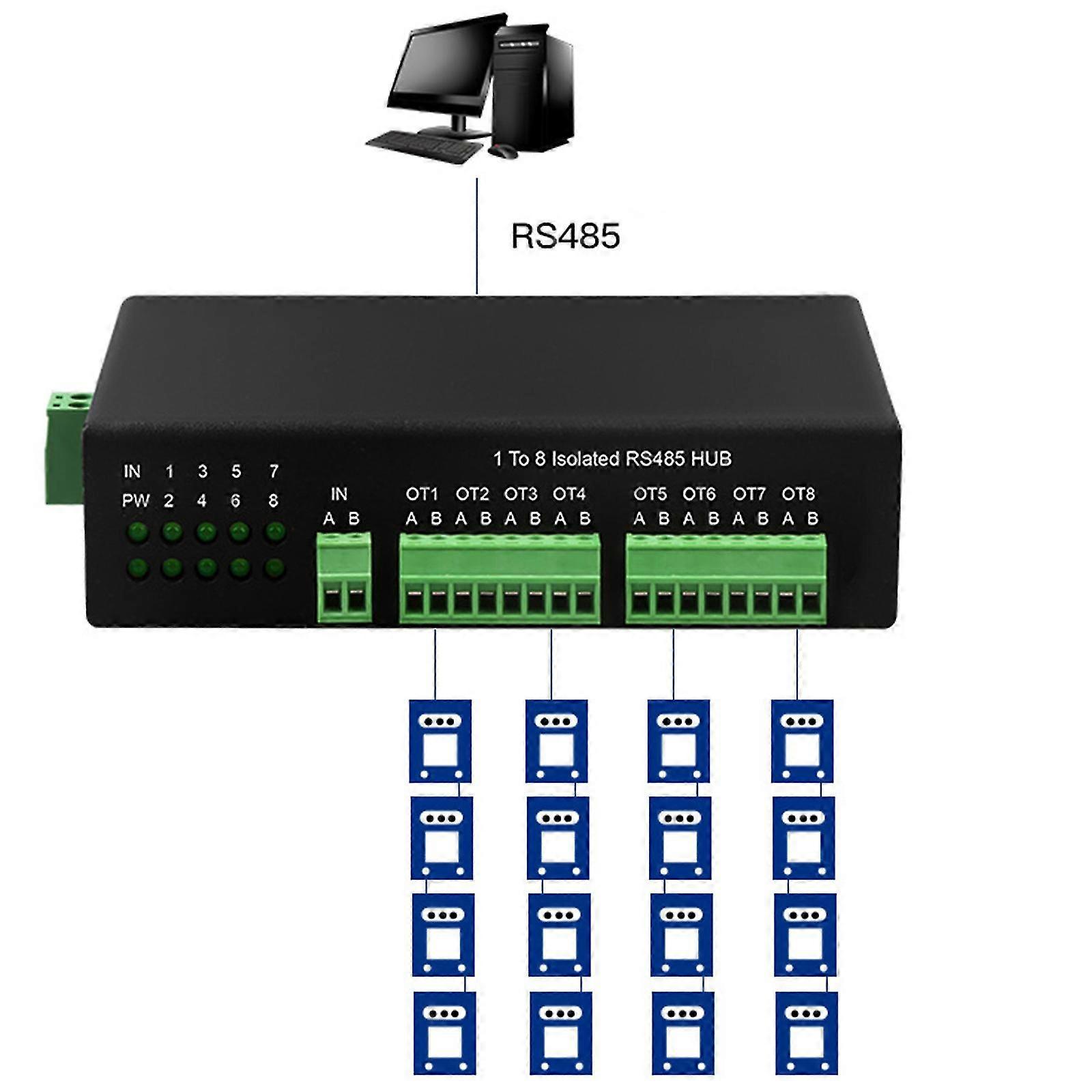 Rs485 Hub 8-channel Rs485 Splitter 485 Sharer Splitter 1 In 8 Out ...