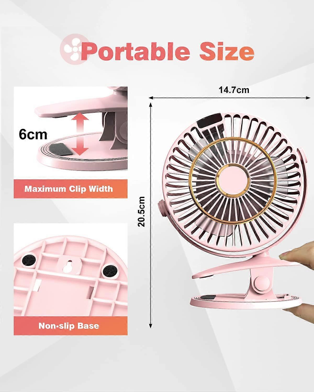 Rechargeable Table Fan, Mini USB Fan with LCD Display, 5 Speeds, 720 ...