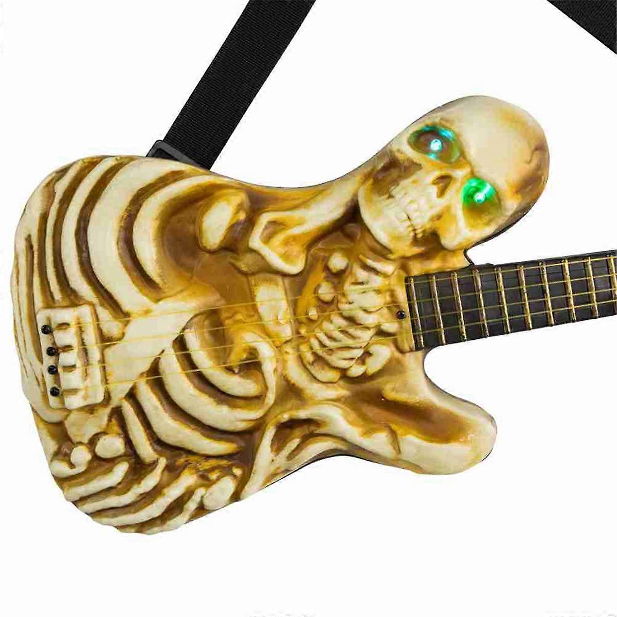 Lighted Rockin' Skeleton Guitar with Sound Halloween Decoration ...