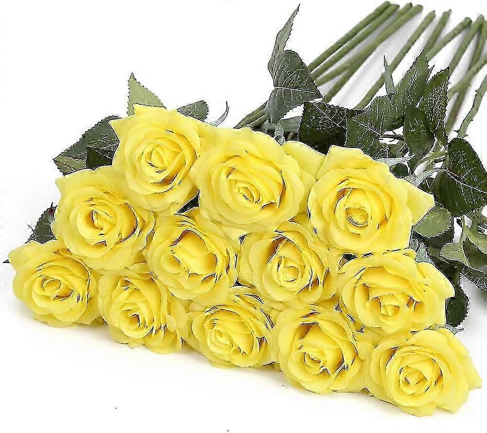 12st gula rosor konstgjorda blommor. Lång individuell stam Verklig Touch Rose Faux | Fruugo SE