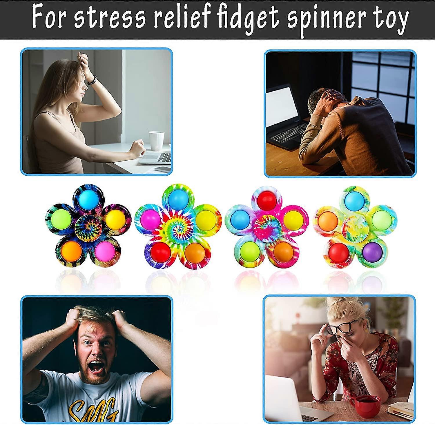 Fidget Spinner Pop Toys 4 Pack, Tie-Dye Push Popper-Bubble Fidget Toys ...