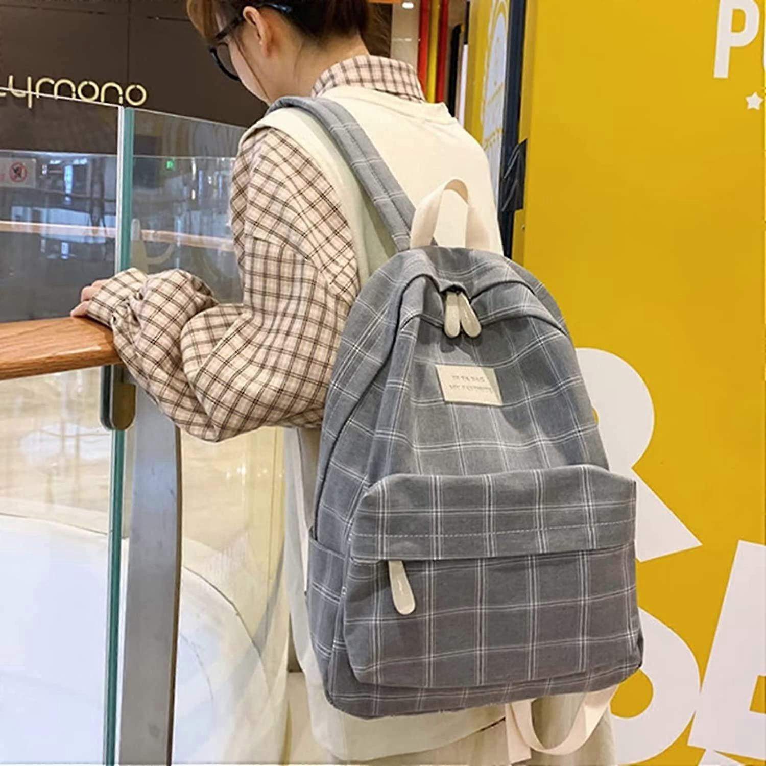 Women's Light Aesthetic Backpack, Plaid School Bag Academia Backpack ...
