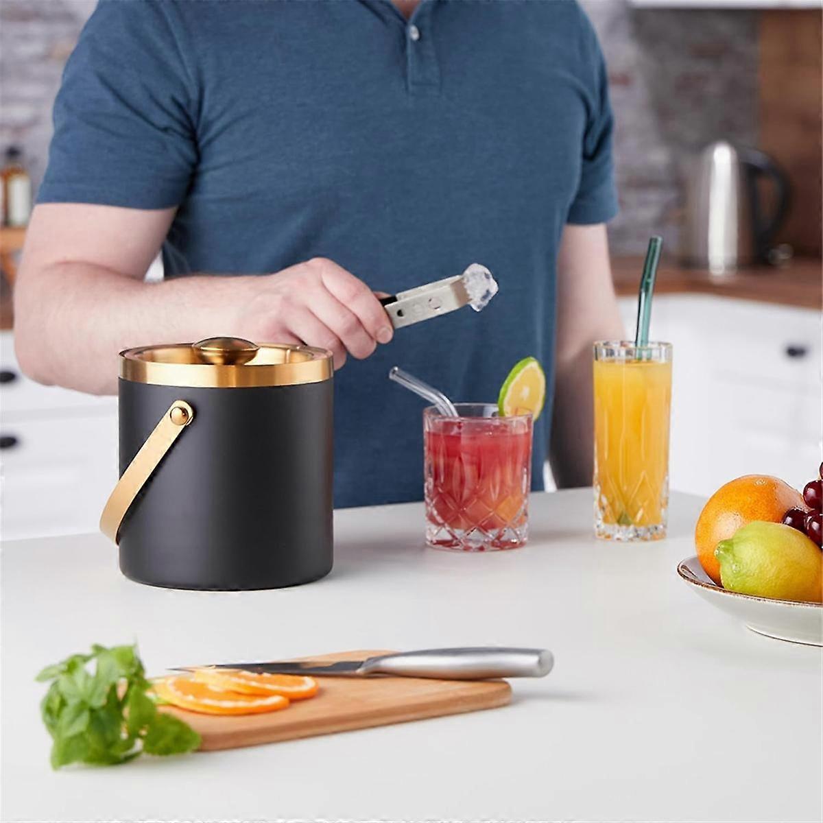 Ice Bucket, Stainless Steel, Double-Walled, Ice Bucket with Lid ...