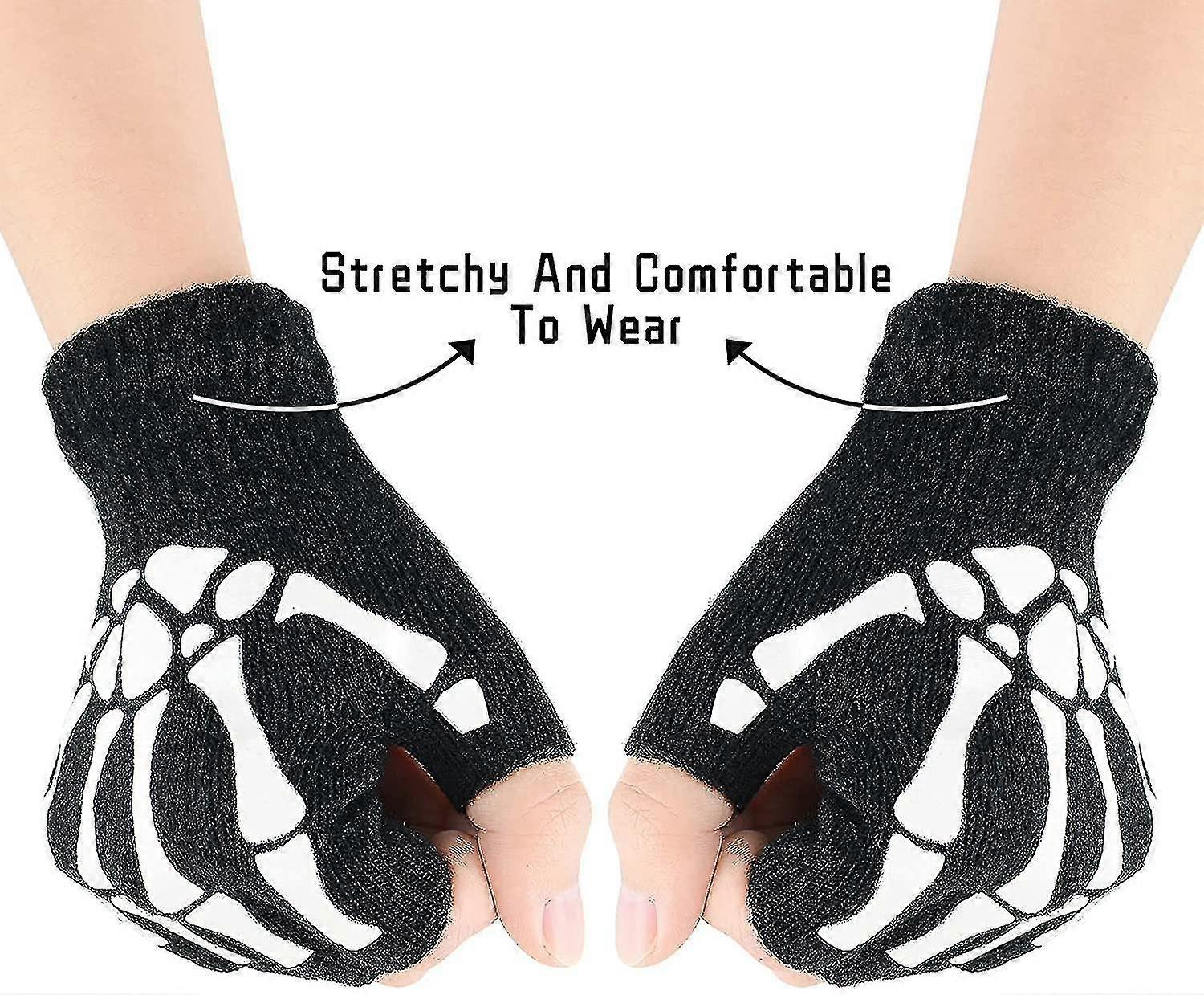 Skeleton Gloves-luminous Stretchy Costum Gloves Fingerless Skull Gloves ...
