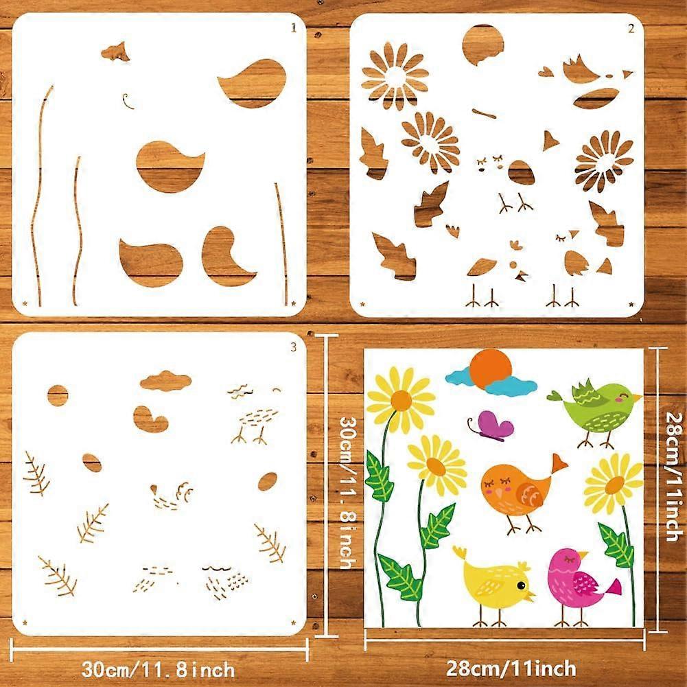 3PCS Layered Cute Bird Painting Stencil 11.8x11.8 inch Large Daisy Bird ...