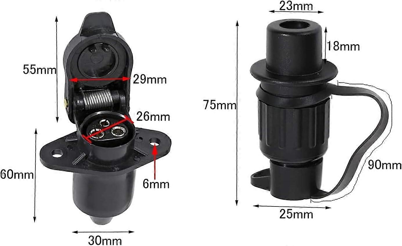 Pin Trailer Plug and Socket, 12V Waterproof 3 Pin Trailer Socket Female ...