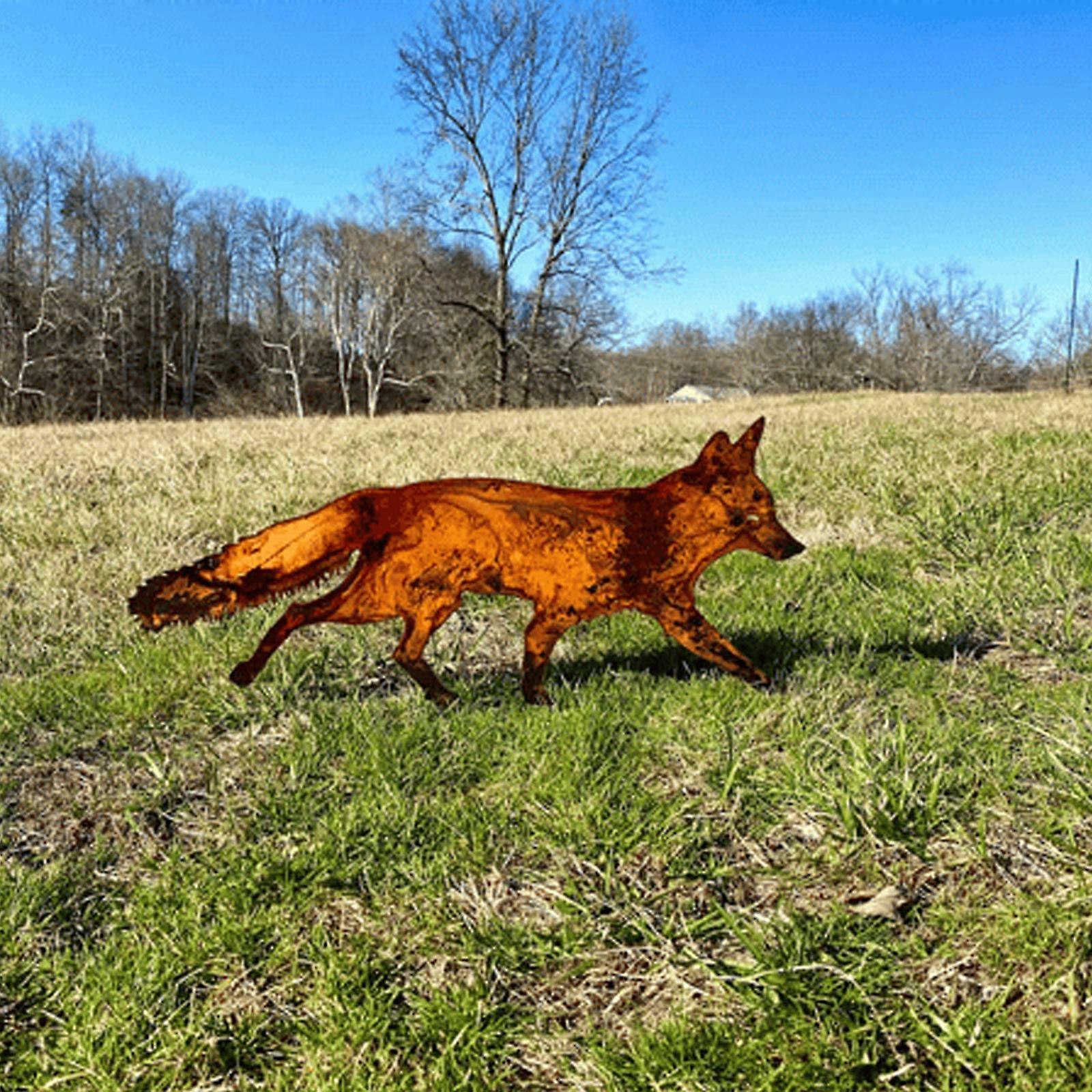 Sneaky Rustic Metal Fox Garden Decoration with Stakes, Fox Iron Art ...
