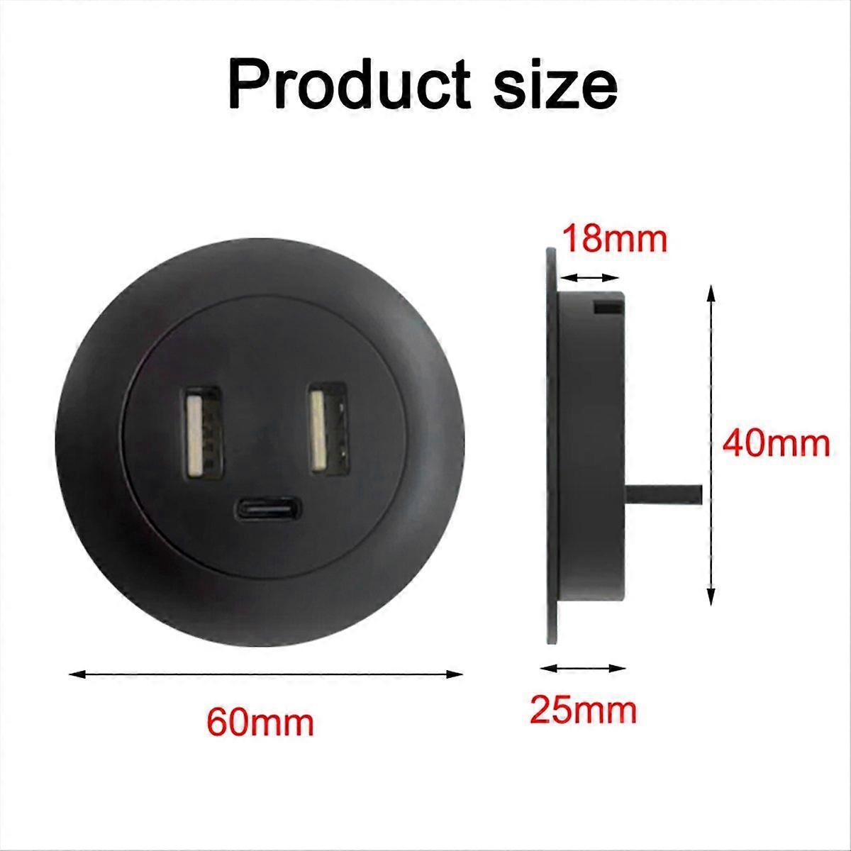 Desktop Hole Embedded USB Hub Type-C, 3 in 1 Splitter | Fruugo UK