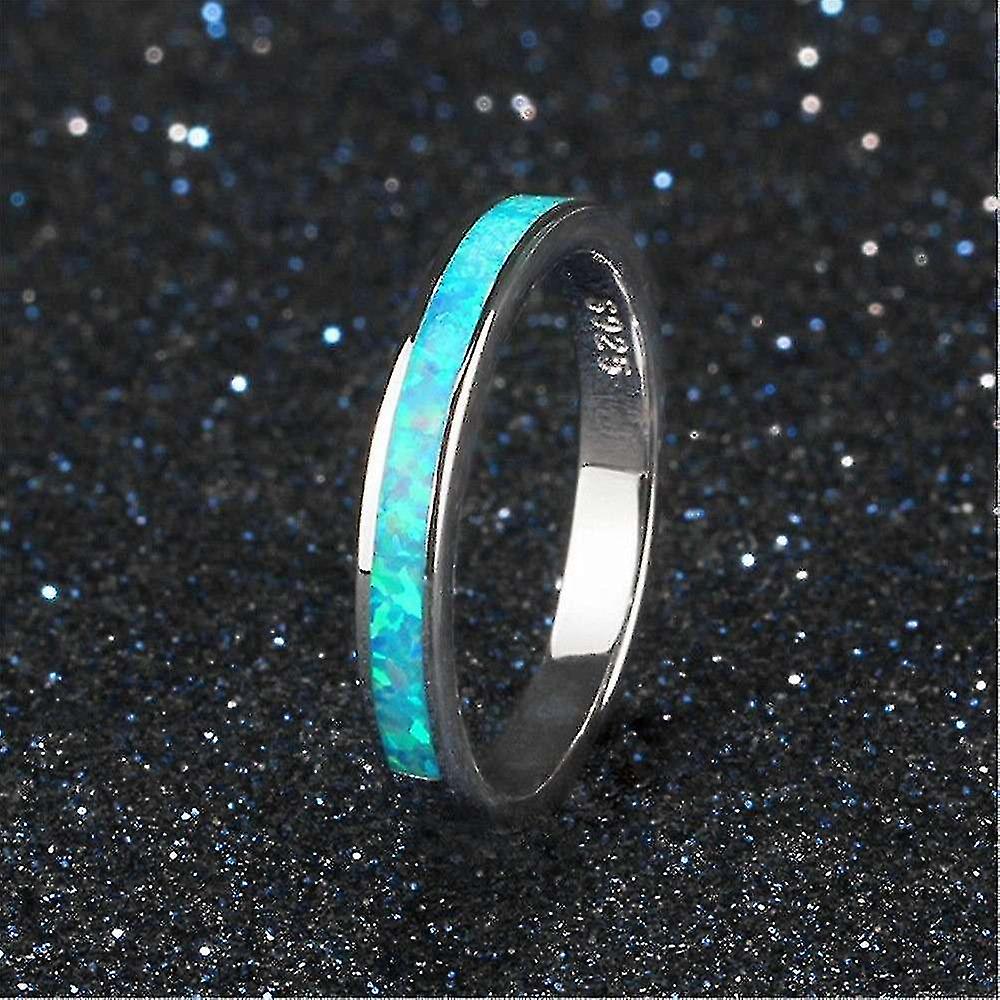 Silver Plated Full Circle Blue Opal Ring - Fashion Personality Full Circle Blue Opal Ring ...