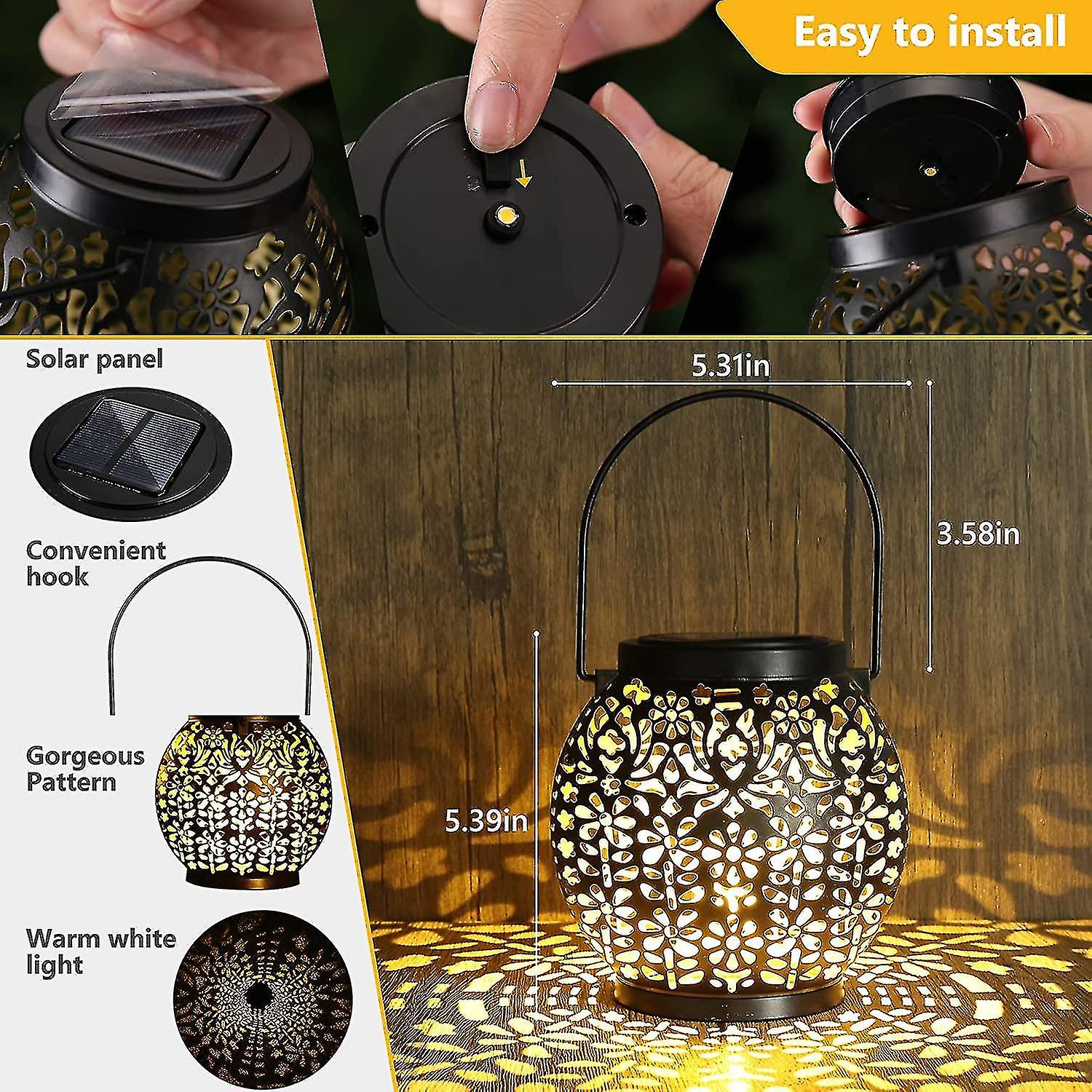 Outdoor Solar Lantern, 2 Pack Balcony Solar Lamp Outdoor Garden Lantern ...