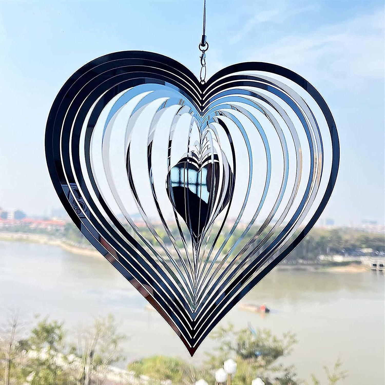 Outdoor heart-shaped wind chimes, metal rotating wind chimes, stainless ...