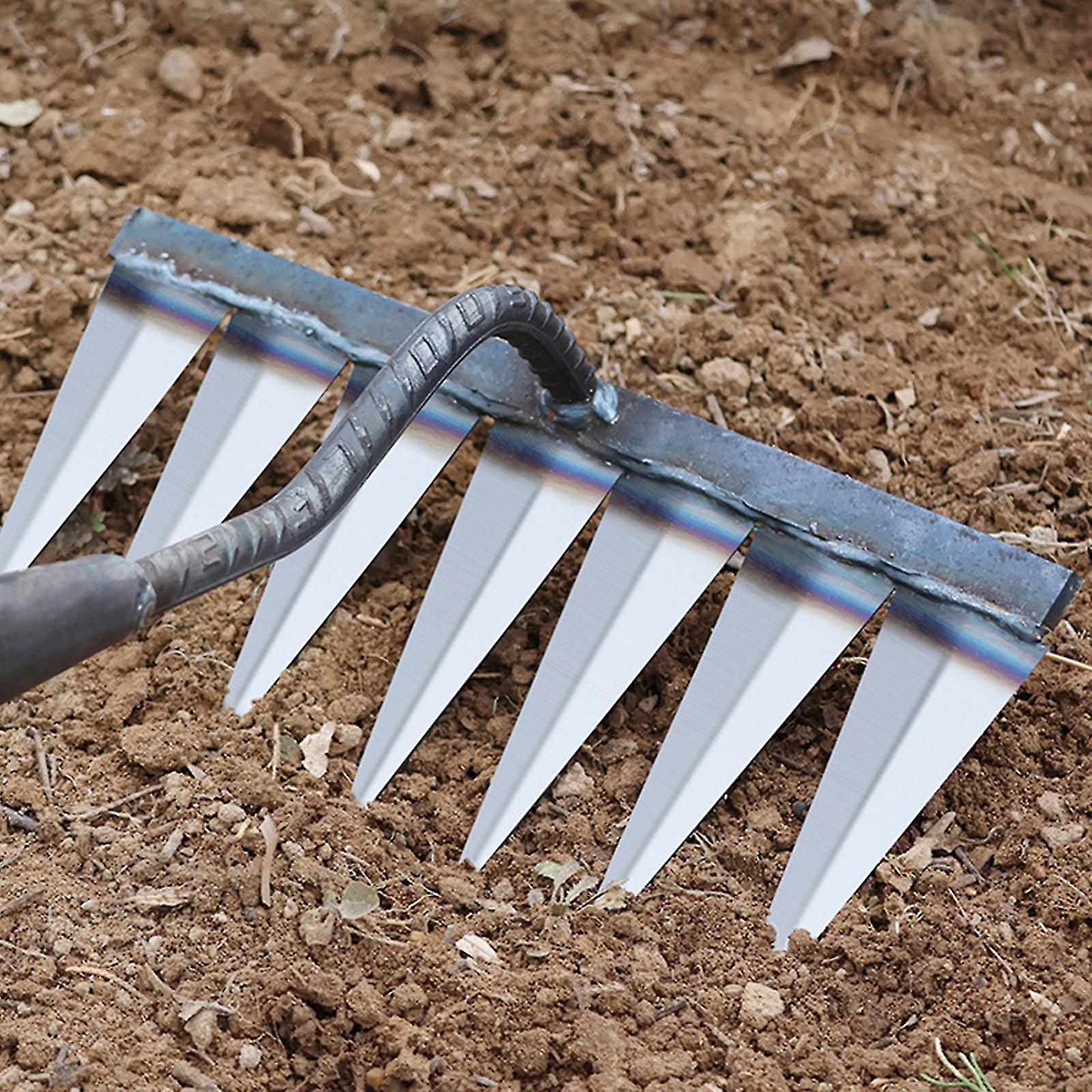 Garden Rake, Gardening Tools Heavy Duty Rake with 7 Metal Tines,Sharp ...
