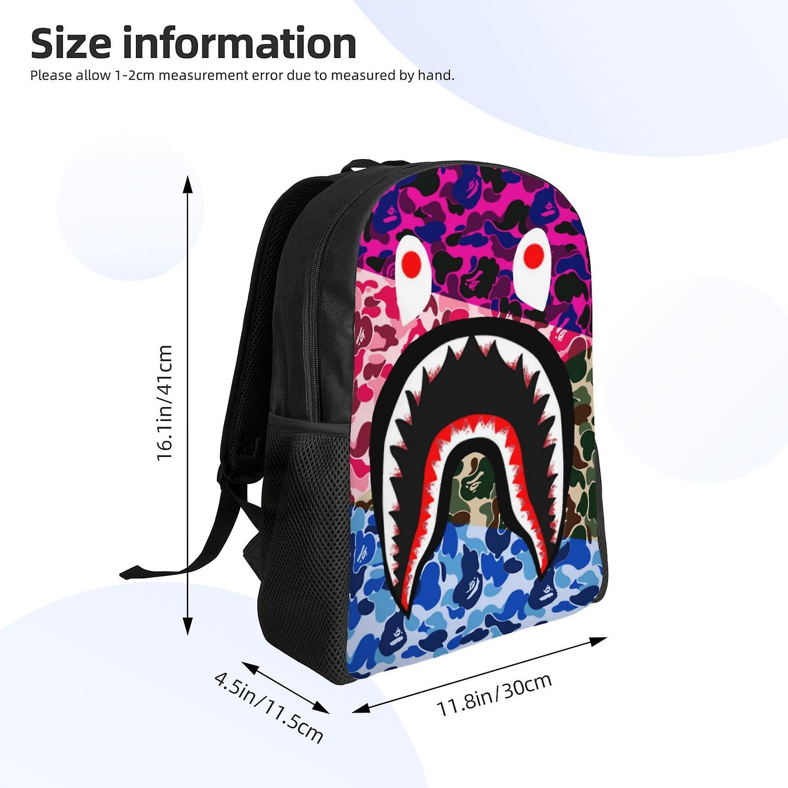 Hip Hop Camouflage Bape Shark Backpack Water Resistant College School ...