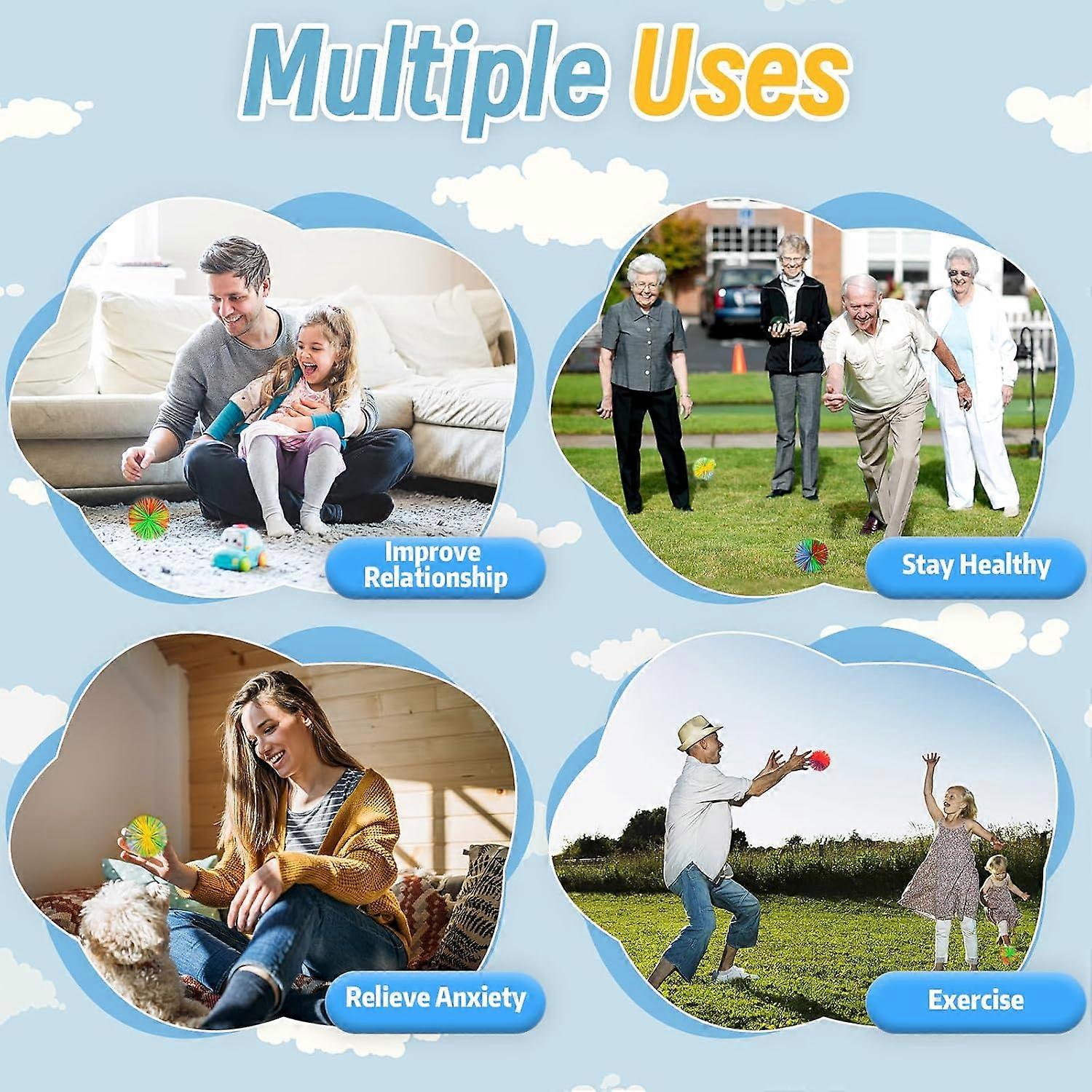 Pack of 12 Bouncy Stress Balls, Rainbow Stringy Sensory Fidget Balls ...