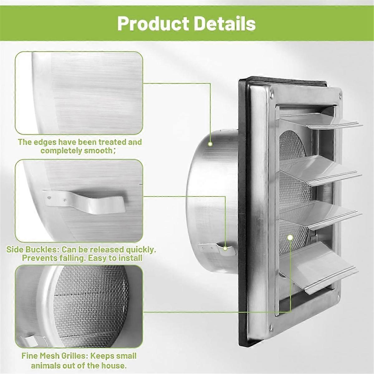 Ventilation Grille 100mm Stainless Steel Air Vents Cover, Louvered ...