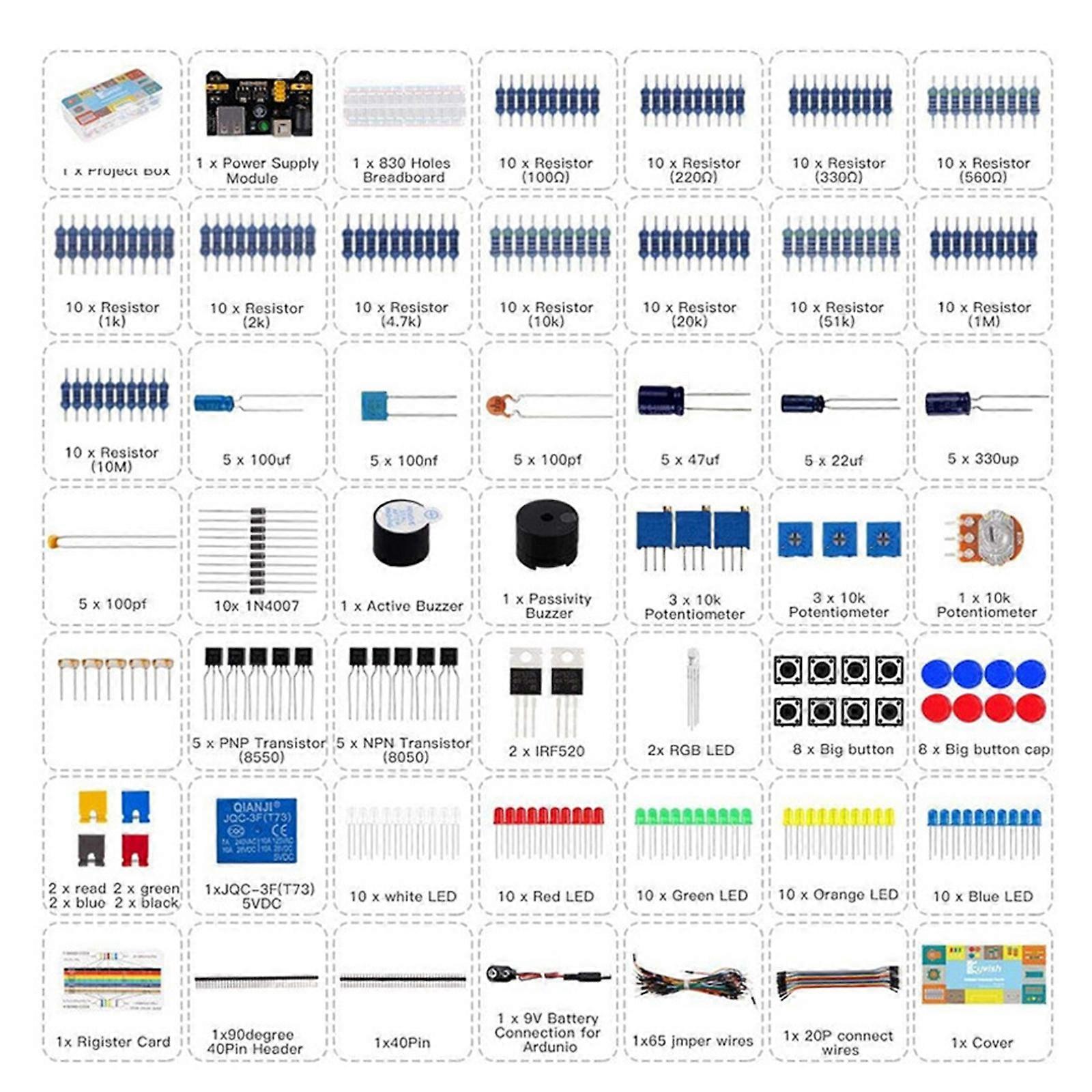 Upgraded Basic Electronics Component Starter Kit with Led Resistors ...