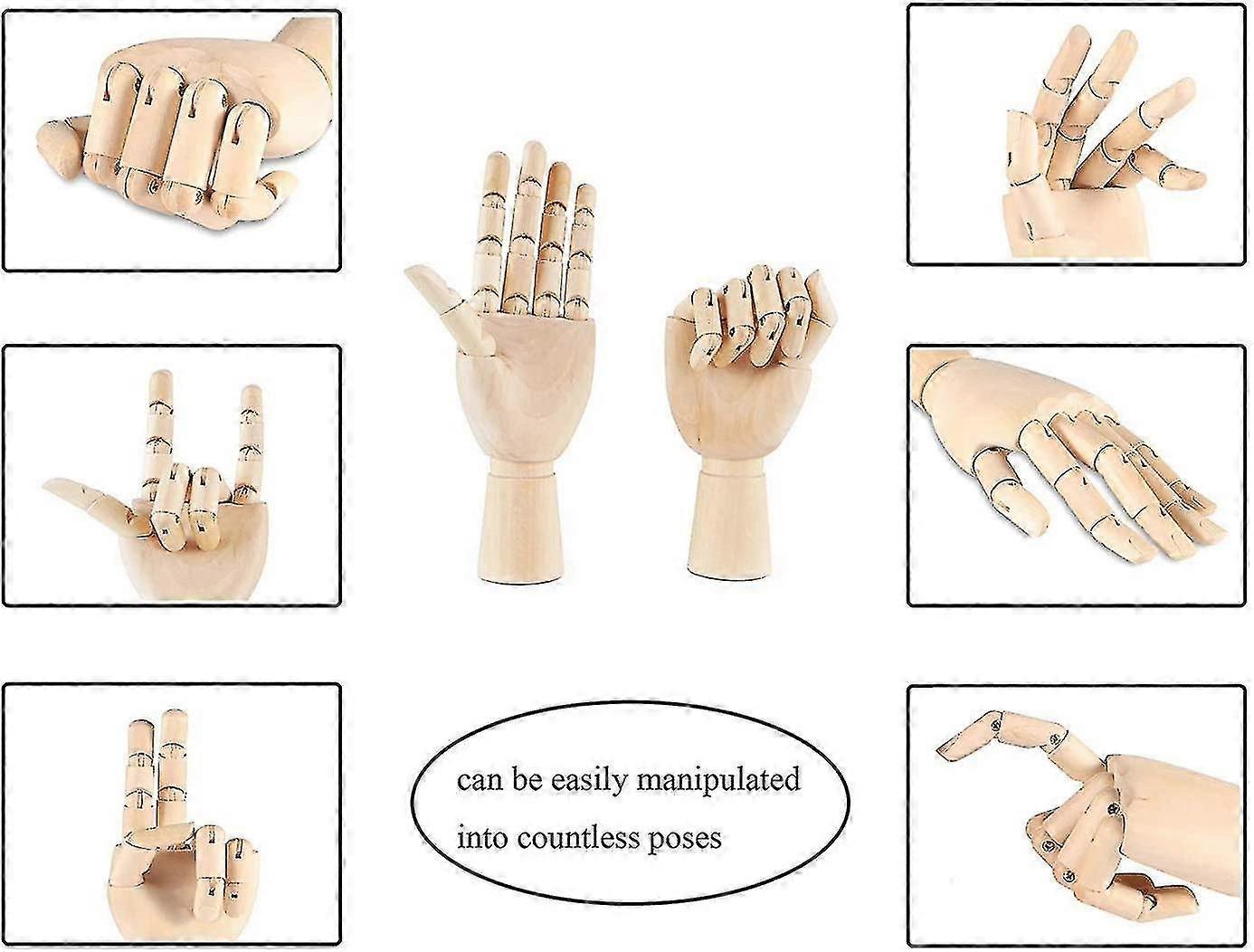 7 Inch Wooden Hand Model Flexible Moveable Fingers Manikin Hand Figure ...