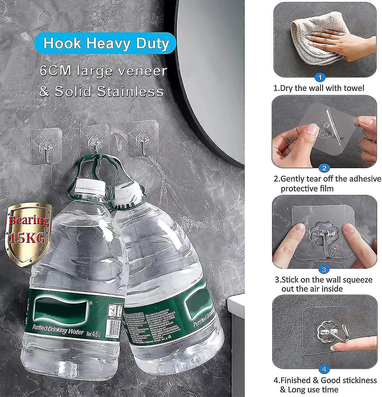 Self Adhesive Hooks,heavy Duty Waterproof And Oilproof Traceless Sticky ...