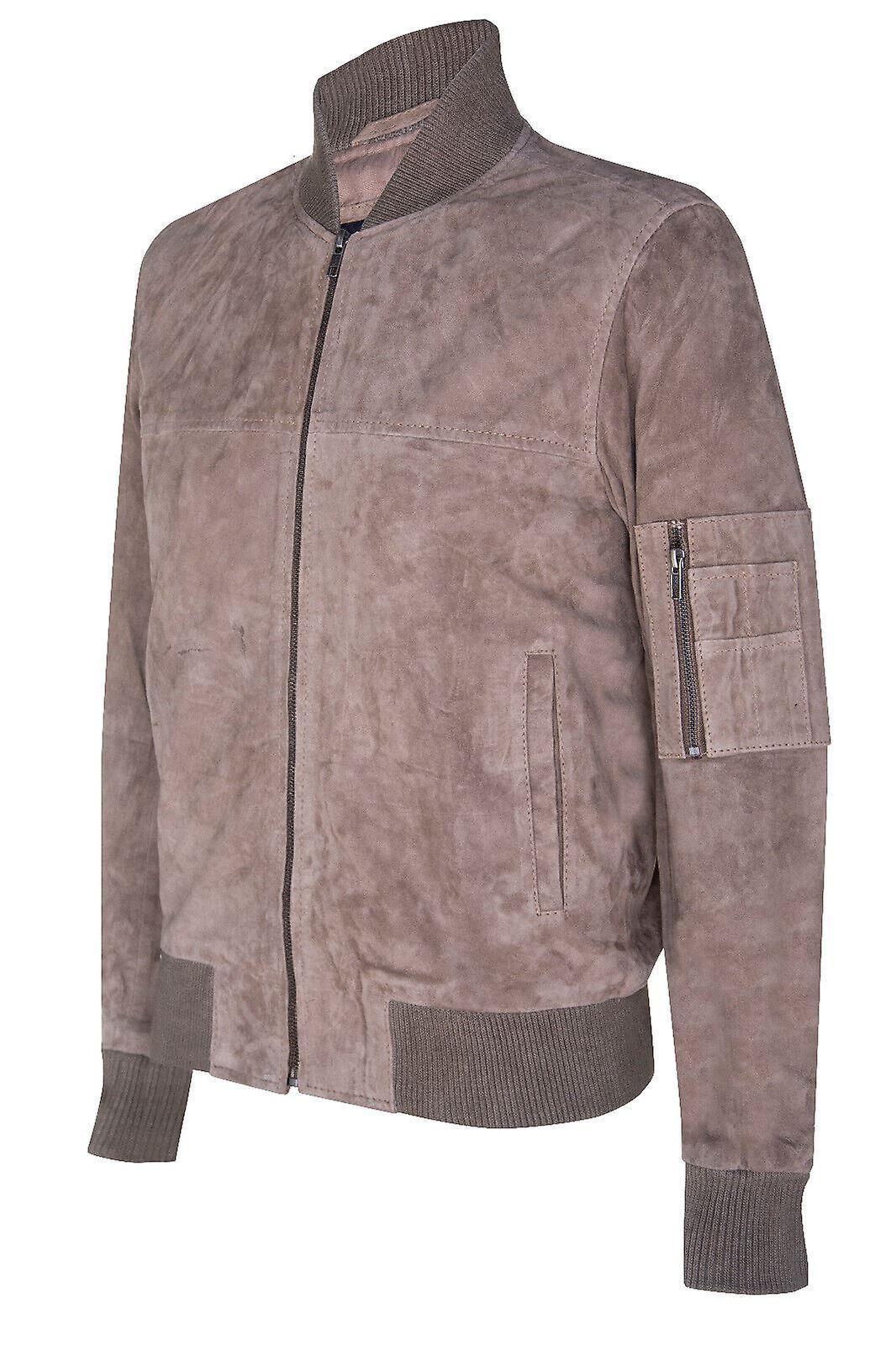 Mens Sand Suede MA-1 Bomber Leather Jacket | Fruugo AU
