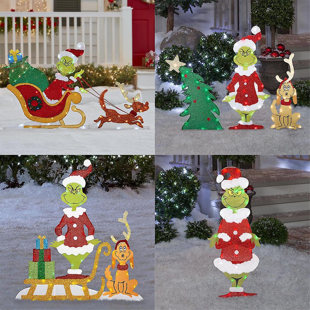 Santa Grinch Is Coming Led Lighting, Grinch Yard Signs With Stakes For ...