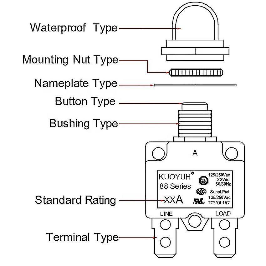 Kuoyuh 88 Series 5a 10a 15a 20a 25a 30a Automatic Reset Thermal ...