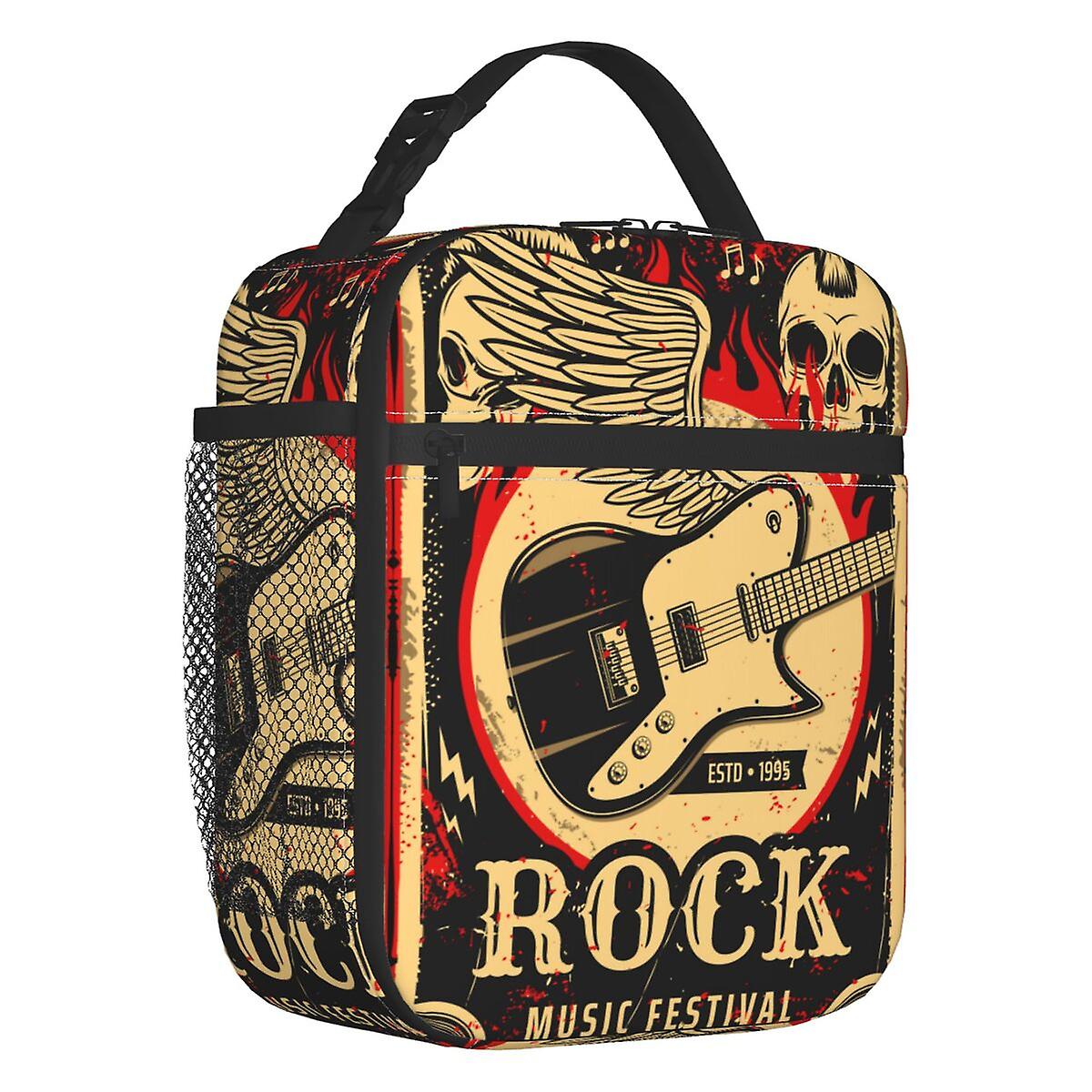 Retro Skull Guitar Rock Festival Insulated Lunch Bag For School Heavy ...