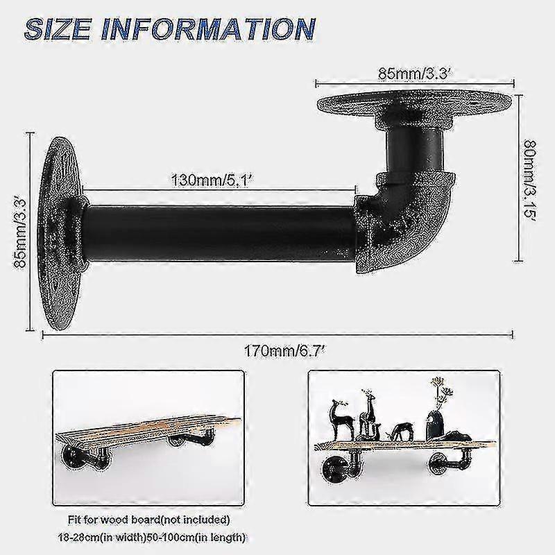 Industrial Pipe Shelf Brackets For 8 10 12 Inch Shelves, Black Metal L ...