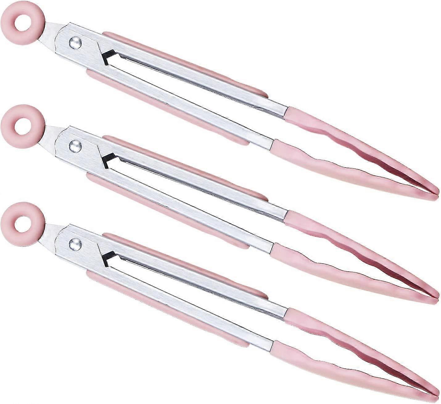 Silicone Serving Tongs 21cm Set Of 3 - Pink Steak Tongs Grill Tongs ...