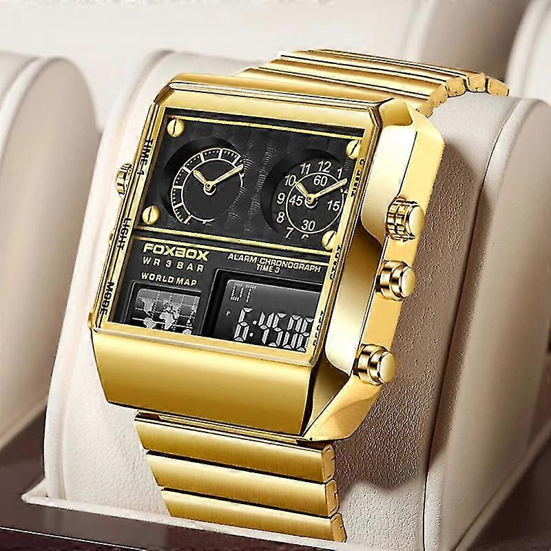 New Watch Luxury Fashion Men Watches Gold Stainless Steel Sports Square ...