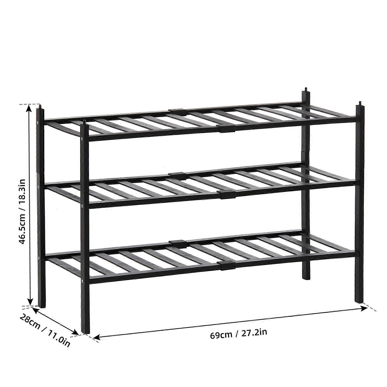 3-Tier Bamboo Shoe Rack Stackable Shoe Shelf Free Standing Storage ...