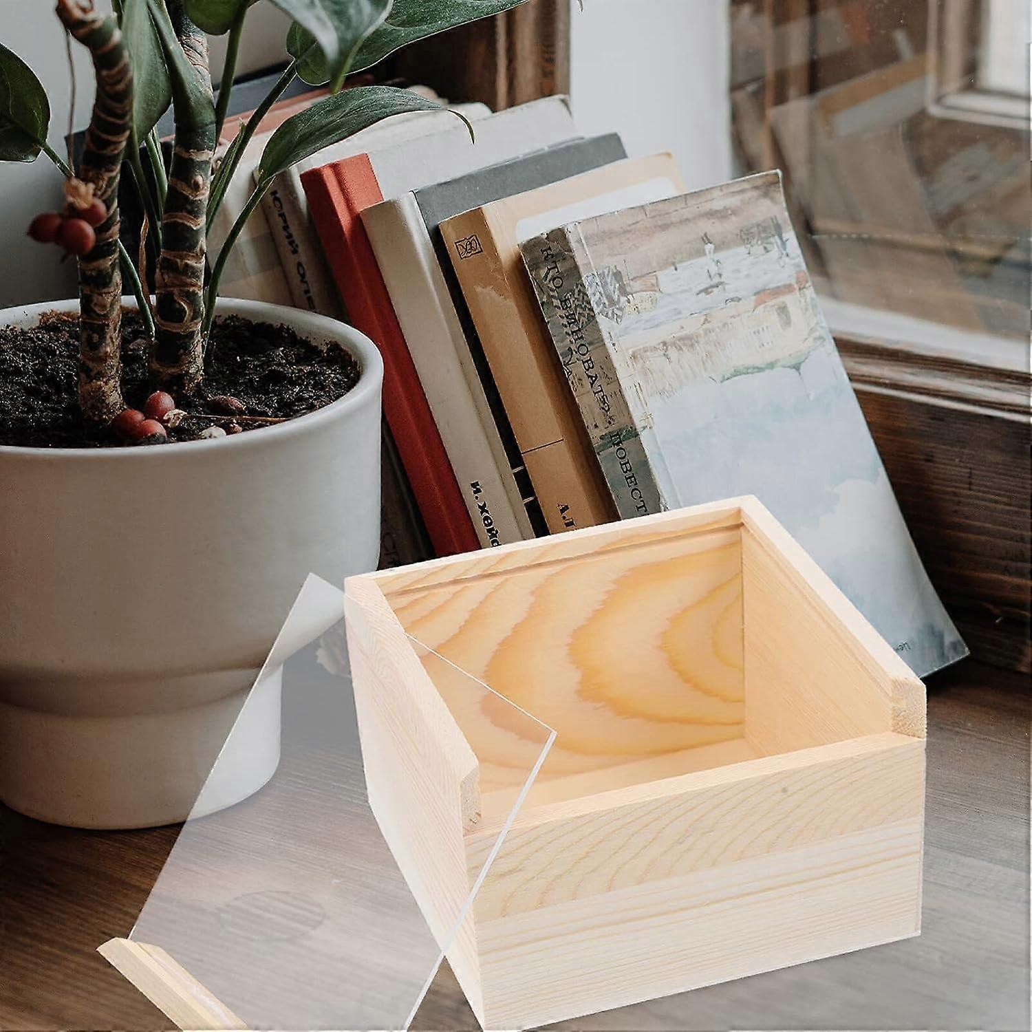 Unfinished Wooden Boxes Wood Craft Box with Sliding Acrylic Lid Wood ...