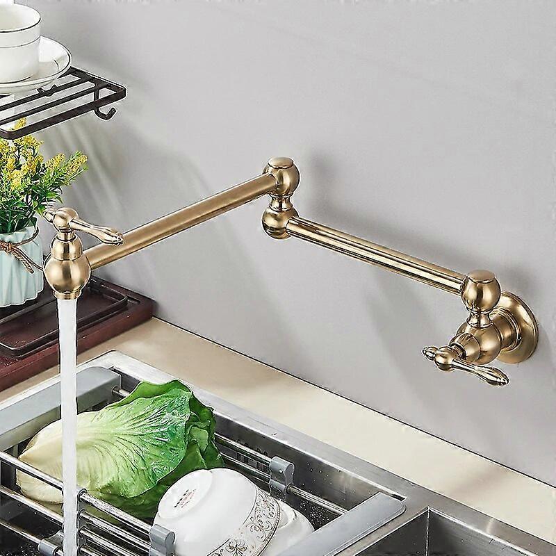 Brushed Gold Foldable Pot Filler Tap Wall Mounted Kitchen Faucet Single ...
