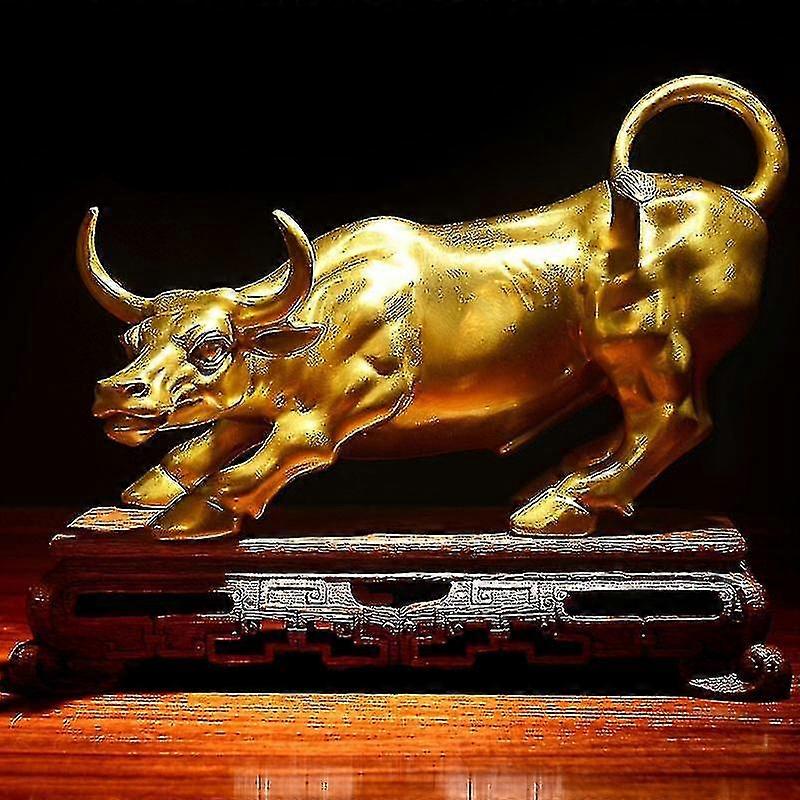 Feng Shui Fortune Brass Bull Statue, Sculpture Golden Copper Bull ...
